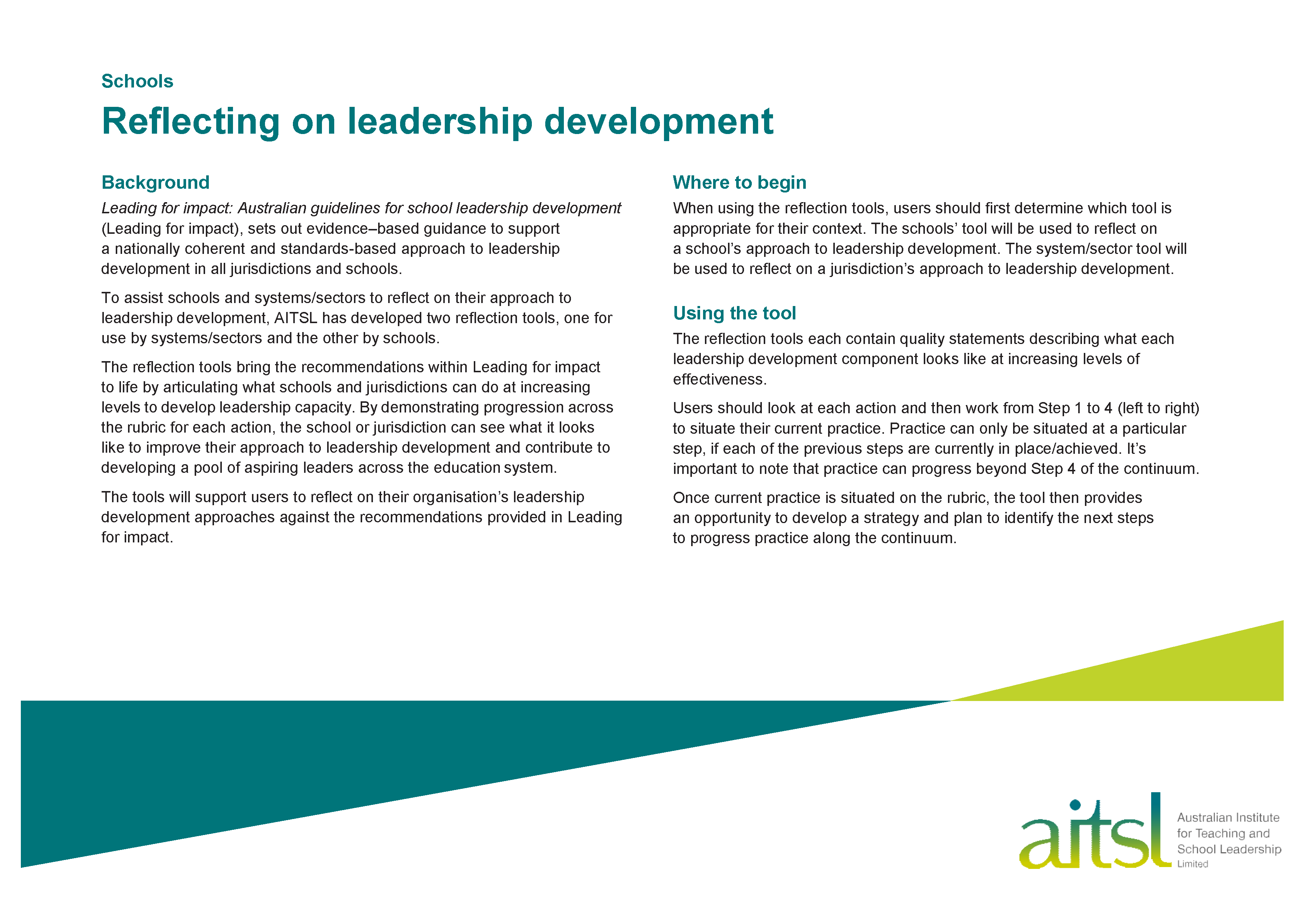 Resources to build leadership in Australian schools